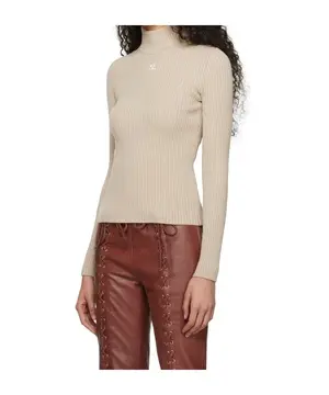 COURREGES High Neck Knitted Jumper With Logo Patch - Nude