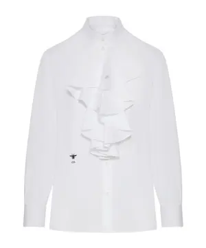 Dior Ruffled Neckline Blouse With Embroidered Bee And Cd Signature - No