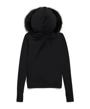 Balenciaga Fluffy Zip-up Hooded Jacket With Faux Fur Trim - Washed Black