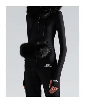Balenciaga Fluffy Zip-up Hooded Jacket With Faux Fur Trim - Washed Black