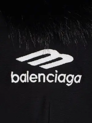 Balenciaga Fluffy Zip-up Hooded Jacket With Faux Fur Trim - Washed Black