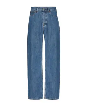 Valentino Garavani Straight-leg Jeans With Logo Patch - Blue