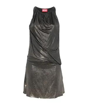 DIESEL® Sleeveless Draped Metallic Mini Dress - Grey