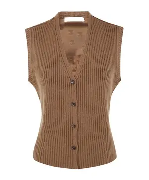 Max Mara V-neck Ribbed Knit Button-up Gilet