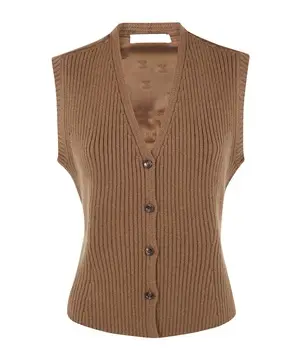 Max Mara V-neck Ribbed Knit Button-up Gilet - No