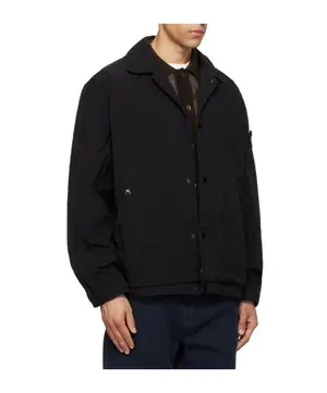 Stone Island Logo Patch Buttoned Jacket - Black