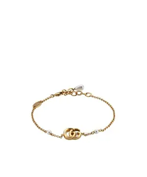 Gucci Gg Marmont Chain Bracelet With Pearls - Golden