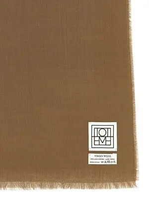 TOTEME Logo Tag Frayed-edge Scarf - Camel