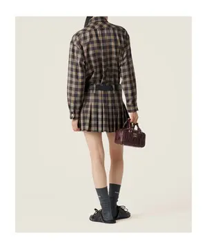 Miu Miu Tartan Embroidered Shirt - Camel Brown