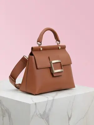 ROGER VIVIER Viv Cabas Leather Bag With Metal Buckle - Brown