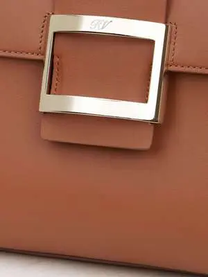 ROGER VIVIER Viv Cabas Leather Bag With Metal Buckle - Brown