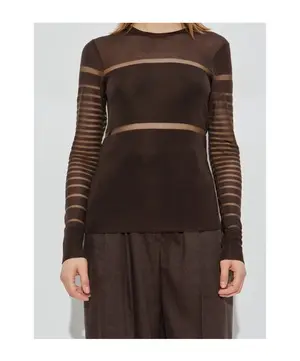 Helmut Lang Sheer Stripe Long Sleeve Crewneck Top