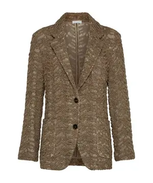Brunello Cucinelli Foliage Lace Knit Blazer