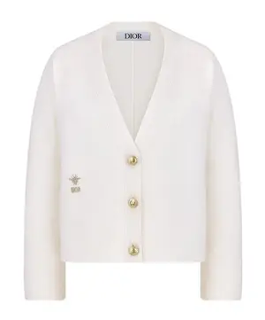 Dior Long-sleeved Knitted Cardigan With Gold Bee Embroidery