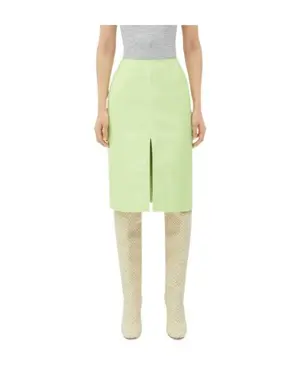 Bottega Veneta Shiny Leather Midi Skirt