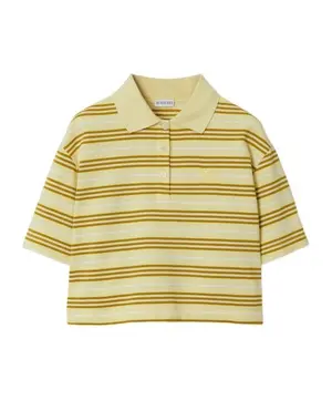 Burberry Logo Embroidered Striped Cropped Polo Shirt