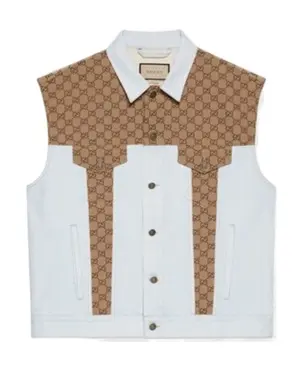 Gucci Washed Denim Vest With Gg Canvas