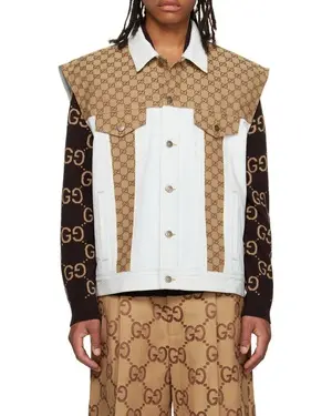 Gucci Washed Denim Vest With Gg Canvas