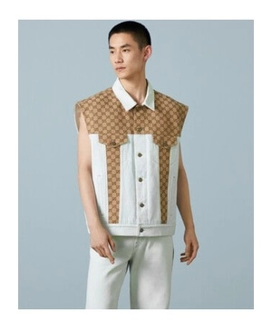 Gucci Washed Denim Vest With Gg Canvas