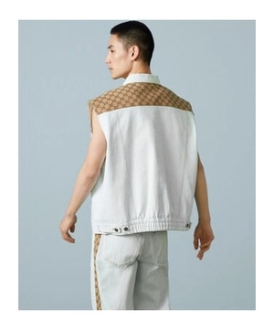 Gucci Washed Denim Vest With Gg Canvas