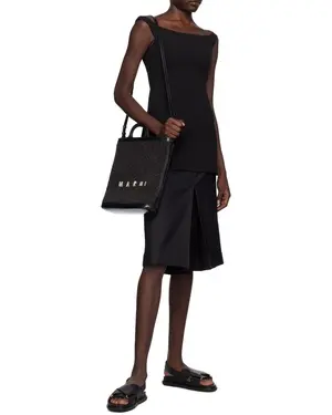 Marni Raffia Tote Bag With Logo Embroidery