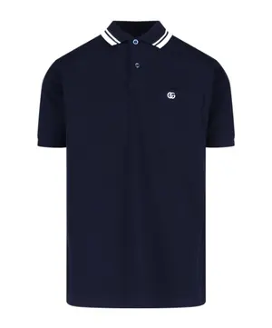 Gucci Logo Embroidered Short-sleeve Polo Shirt - Blue