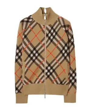 Burberry Check Pattern Zip-up Cardigan - Sand-colored