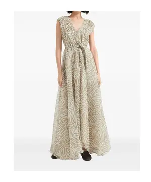 Brunello Cucinelli Sleeveless Printed Silk Maxi Dress