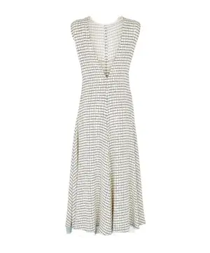 Fendi Sleeveless Grid Motif V-back Midi Dress