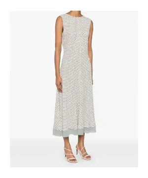Fendi Sleeveless Grid Motif V-back Midi Dress