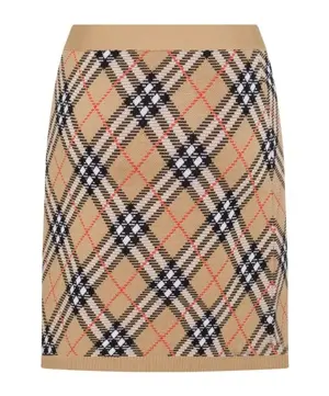 Burberry Checked Knitted Midi Skirt - Nude