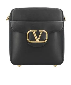 Valentino Garavani Leather Crossbody Bag With Gold Tone V Logo