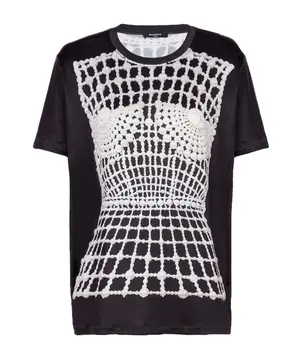 Balmain Faux Embroidery Print Loose T-shirt