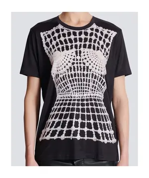 Balmain Faux Embroidery Print Loose T-shirt