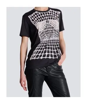 Balmain Faux Embroidery Print Loose T-shirt