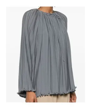 LANVIN Pleated Round Neck Long Sleeve Blouse - Gray