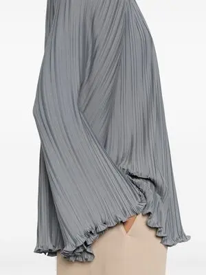 LANVIN Pleated Round Neck Long Sleeve Blouse - Gray