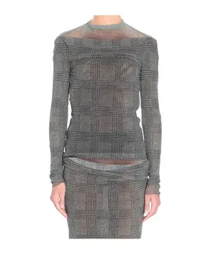 JEAN PAUL GAULTIER Long Sleeve Plaid Mesh T-shirt