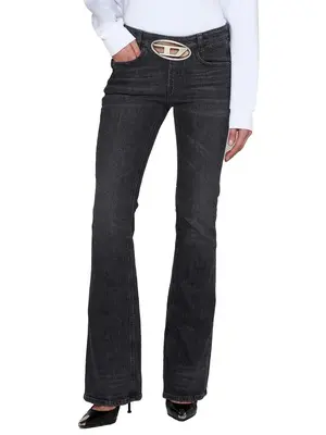 DIESEL® Logo Detailed Low-waisted Flared Jeans
