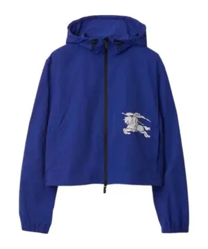 Burberry Long Sleeve Hooded Casual Jacket With Logo Detail - Blue