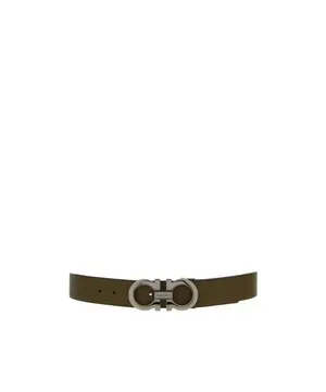 FERRAGAMO Salvatore Ferragamo Double-Sided Adjustable Gancini Belt Olive Green/black