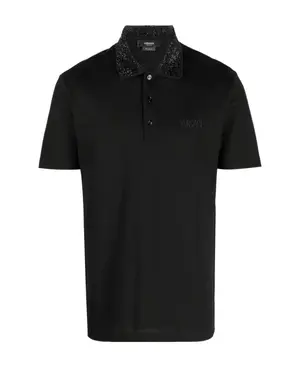 Versace Embellished Short-sleeved Polo Shirt - Black