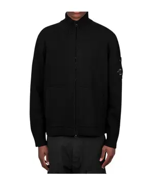 C.P. COMPANY Zip-up Knitwear With Stand Collar - Black