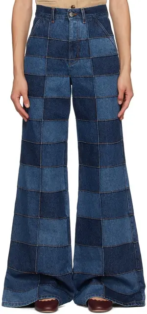 Chloé Patchwork Wide-leg Jeans - Blue