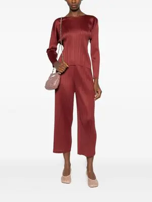 Issey Miyake Elastic Waist Pleated Trousers - Brownish Red