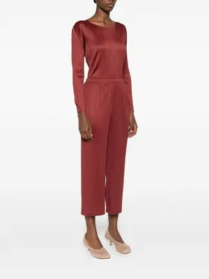 Issey Miyake Elastic Waist Pleated Trousers - Brownish Red
