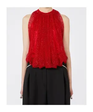 Sportmax Embellished Mesh Tank Top - Red