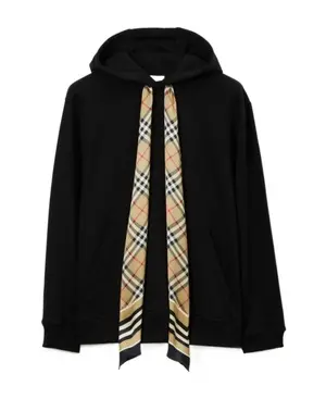 Burberry Checked Drawstring Long-sleeved Hoodie