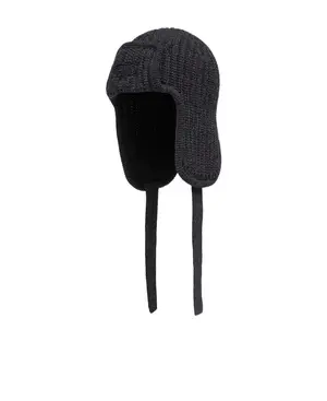 Fendi Ribbed Woolen Beanie Hat With Earflaps And Ties - Gray
