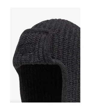 Fendi Ribbed Woolen Beanie Hat With Earflaps And Ties